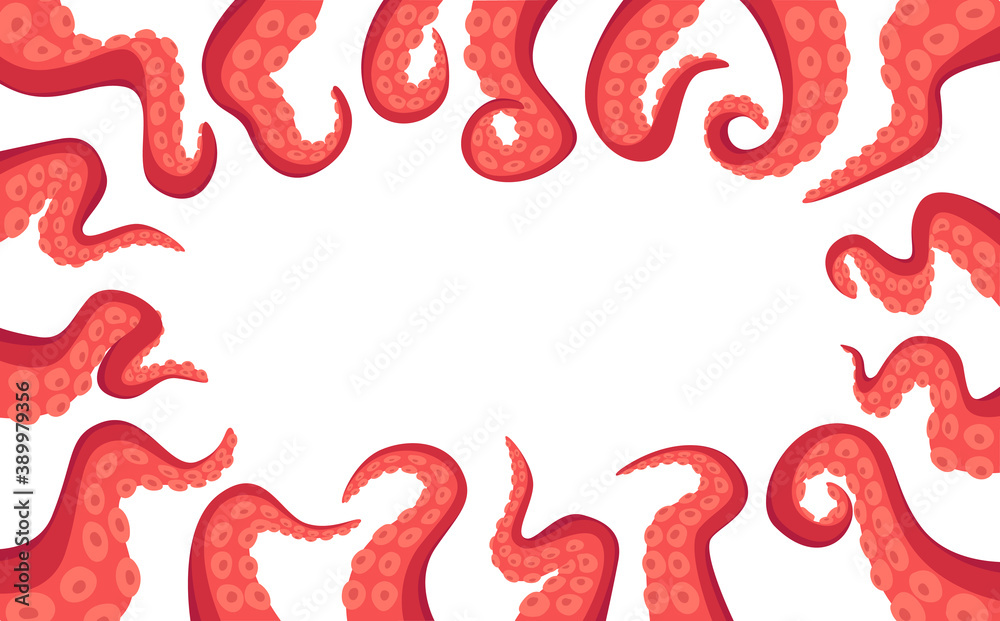 Octopus Tentacle Rectangular Border Isolated on White Background ...