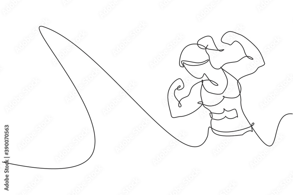 One single line drawing of young energetic model woman bodybuilder pose charmingly vector ...