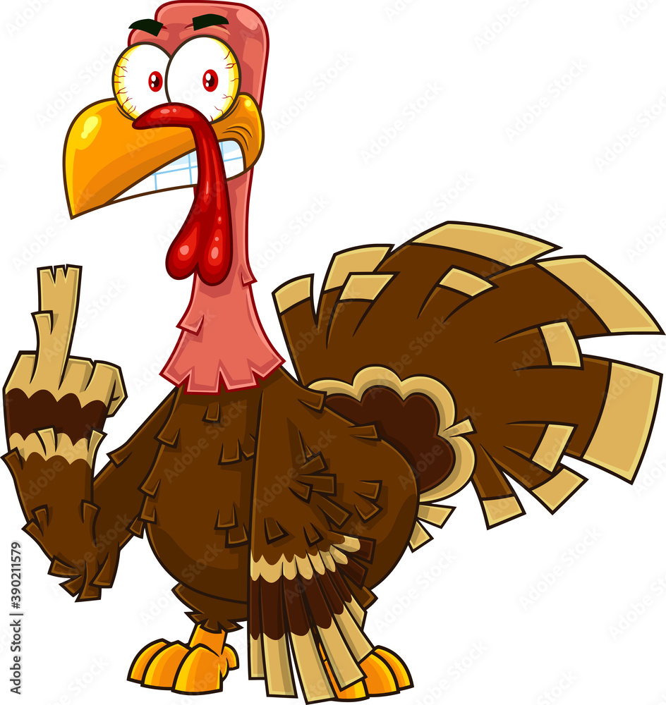 Angry Turkey Cartoon Character Showing Middle Finger. Vector ...