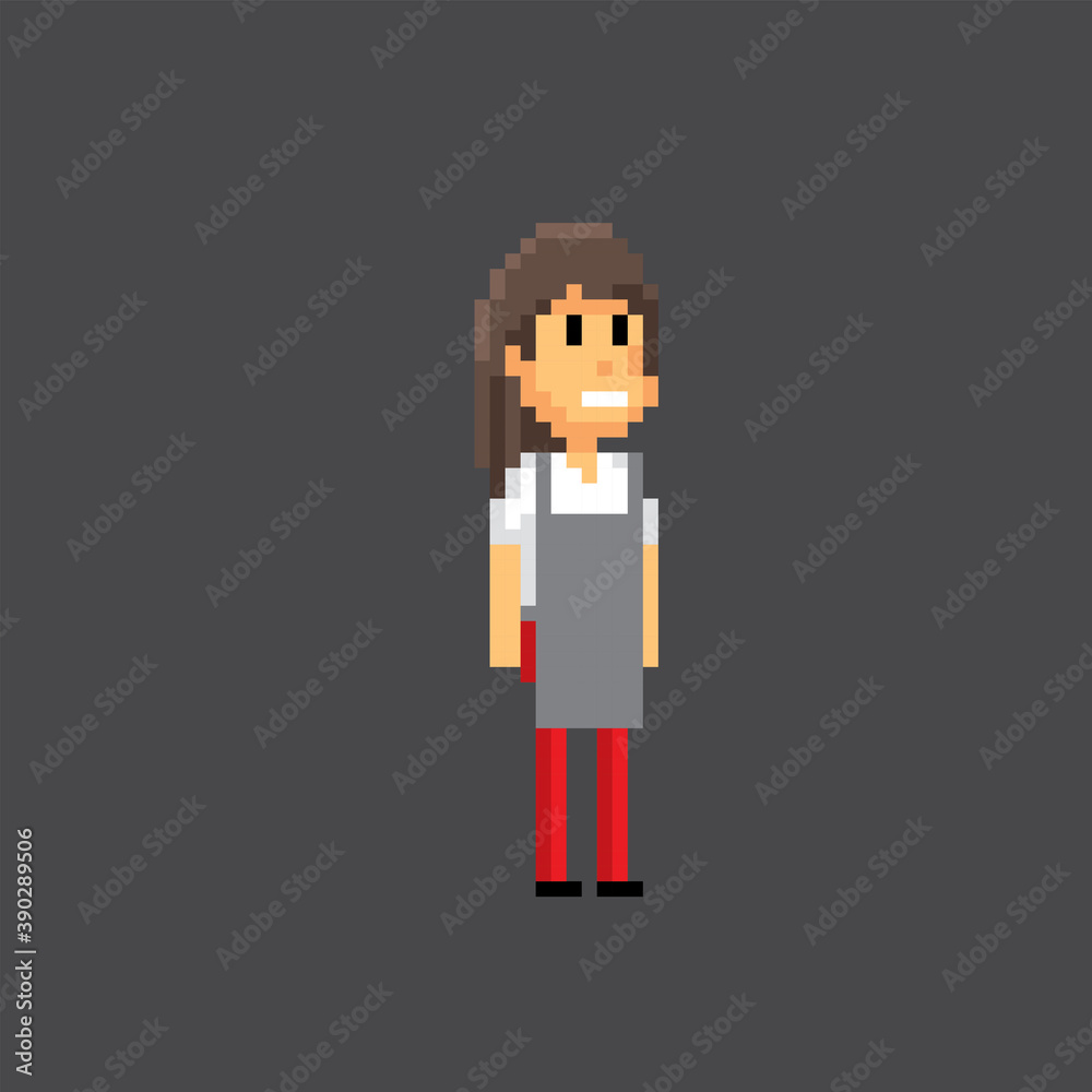The seller in the hypermarket. Pixel art. Old school computer graphic ...