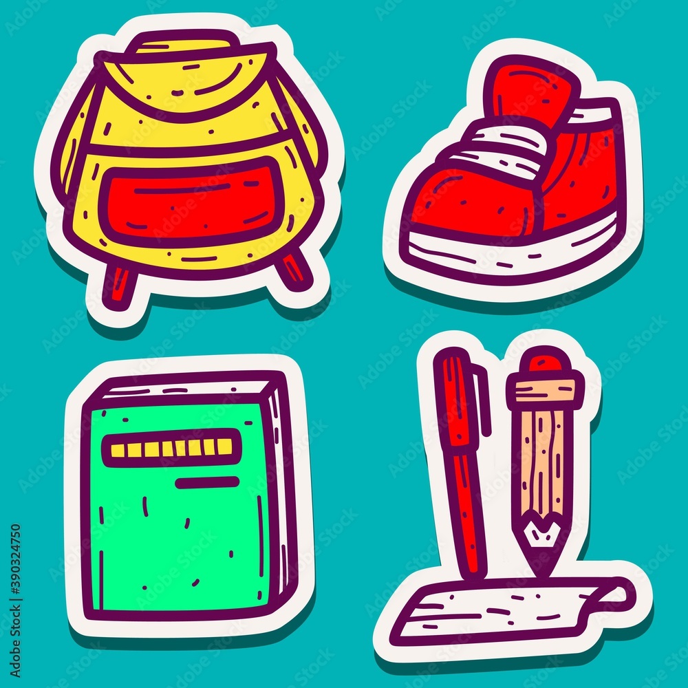 kawaii doodle back to school cartoon designs for coloring, backgrounds ...