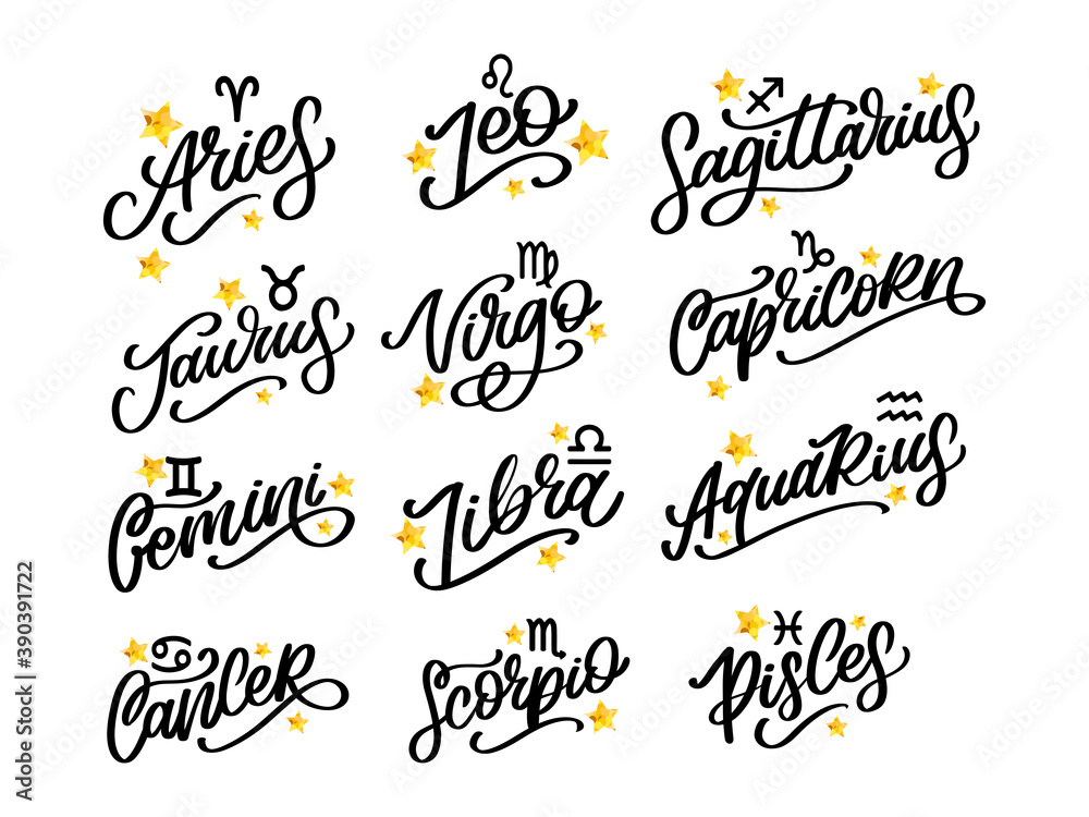 Zodiac lettering Vector Sign. Cartoon astrology text illustration ...