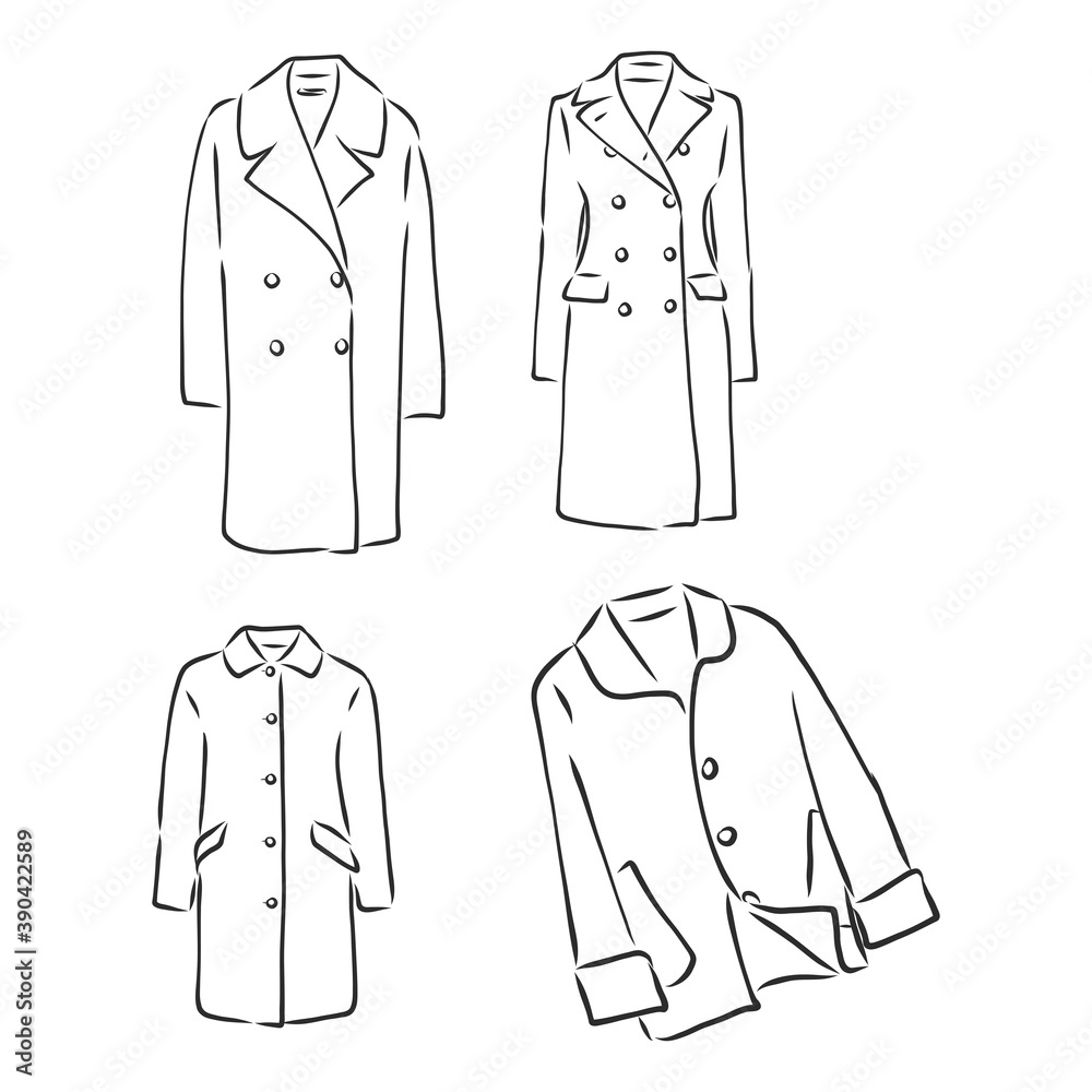 Trench coat icon. Fashion garment symbol. Technical drawing of garment ...