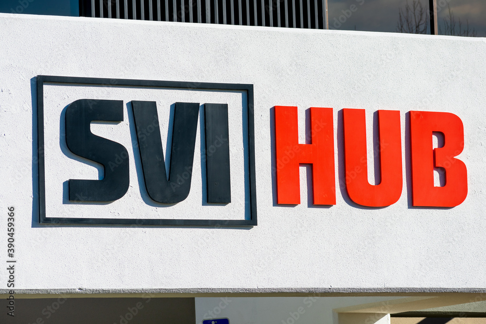 SVI HUB logo at coworking space location in Silicon Valley - Sunnyvale, California, USA - 2020 ...