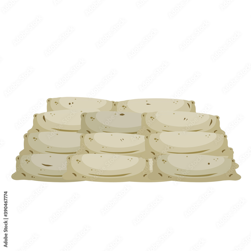 Barricade of sandbags. Fortified point. Defense construction. Modern ...