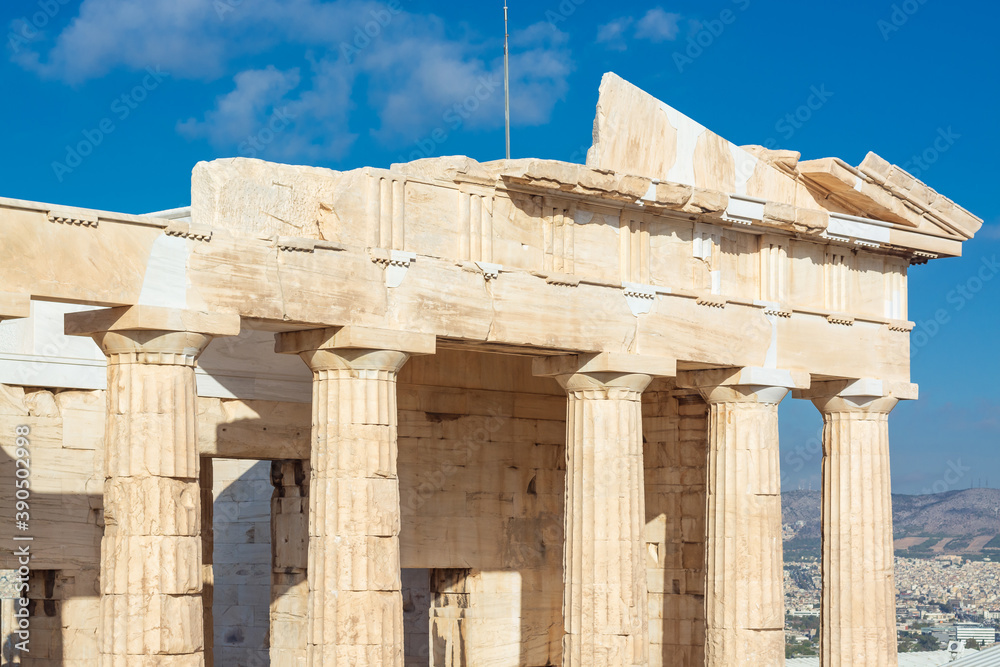 Part of the entablature with Doric columns Acropolis in Athens Stock ...
