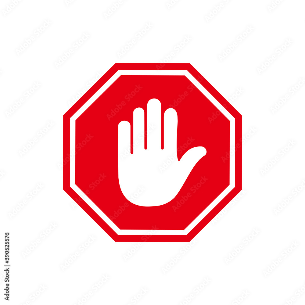 Stop sign. red forbidding sign with human hand in octagon shape. Stop ...
