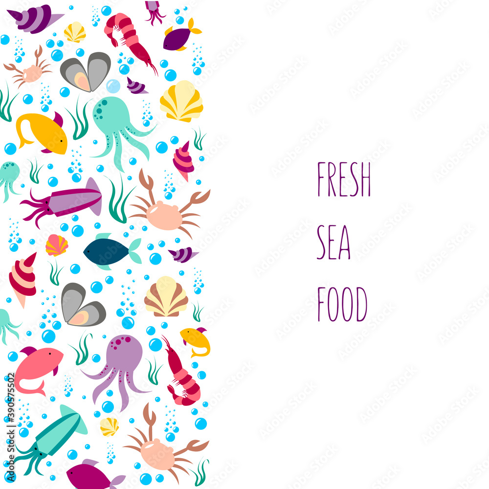 Vector illustration of seafood background for a restaurant or café ...