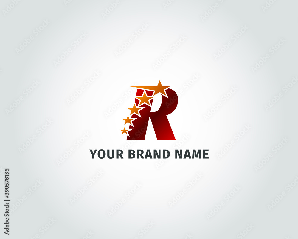 letter R red metallic with five golden star logo template Stock Vector ...