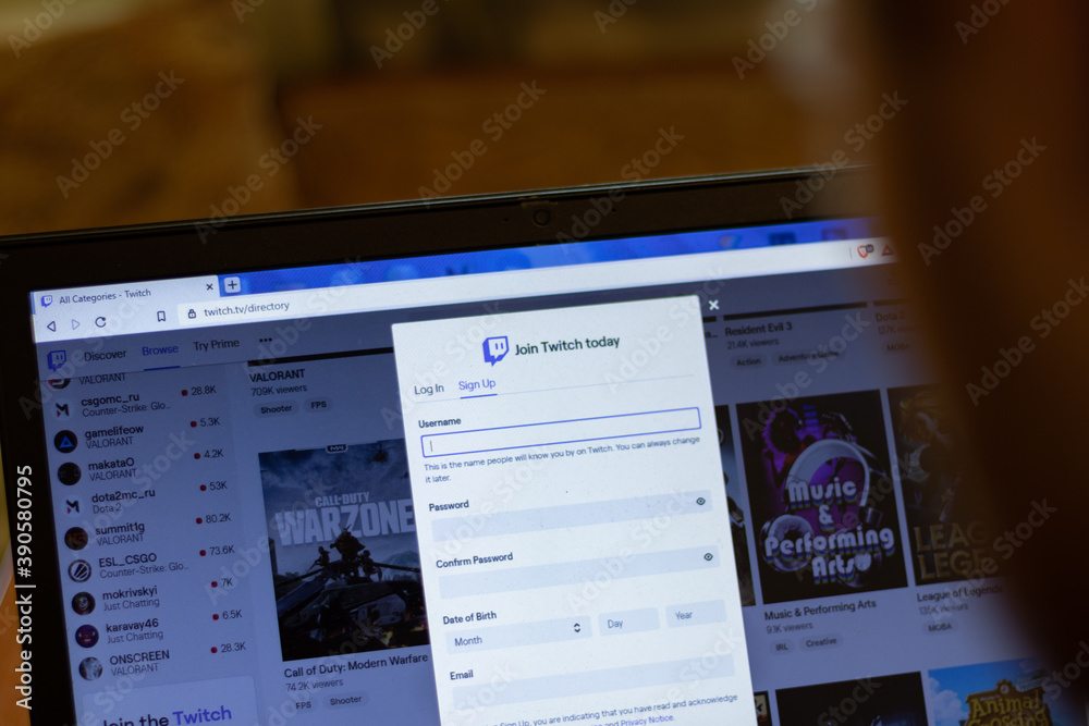 New York, USA - 9 April 2020: Twitch TV website on laptop screen close ...