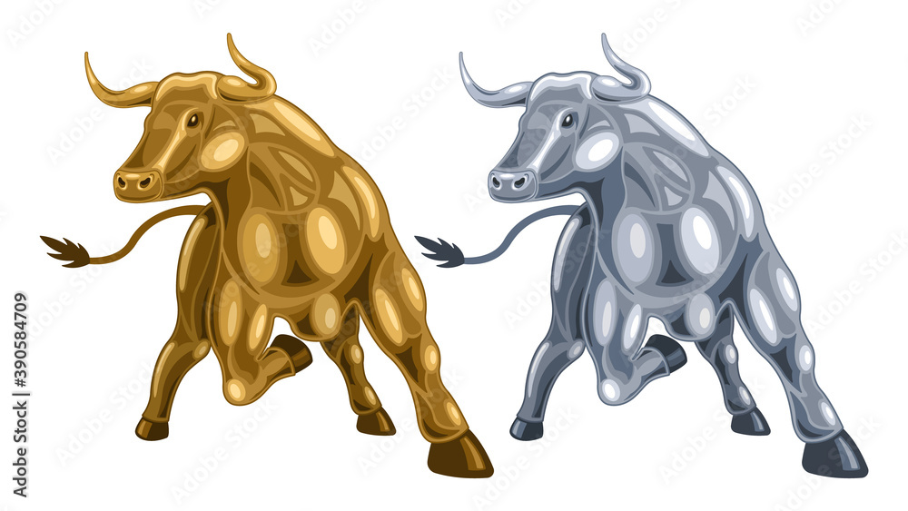 Metal gold, iron bull front view isolated white background, 2021 ...