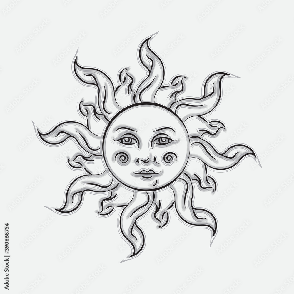 Sri Lankan Traditional Sun Vector Illustration - Line Drawing - Sinhala ...