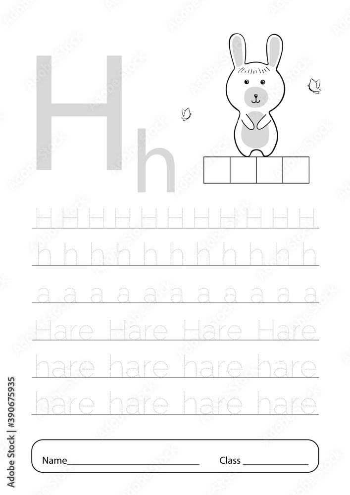 Writing practice letter H printable worksheet for preschool.Exercises ...