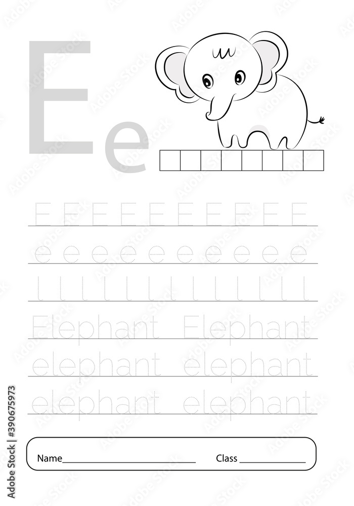 Writing practice letter E printable worksheet for preschool.Exercises ...