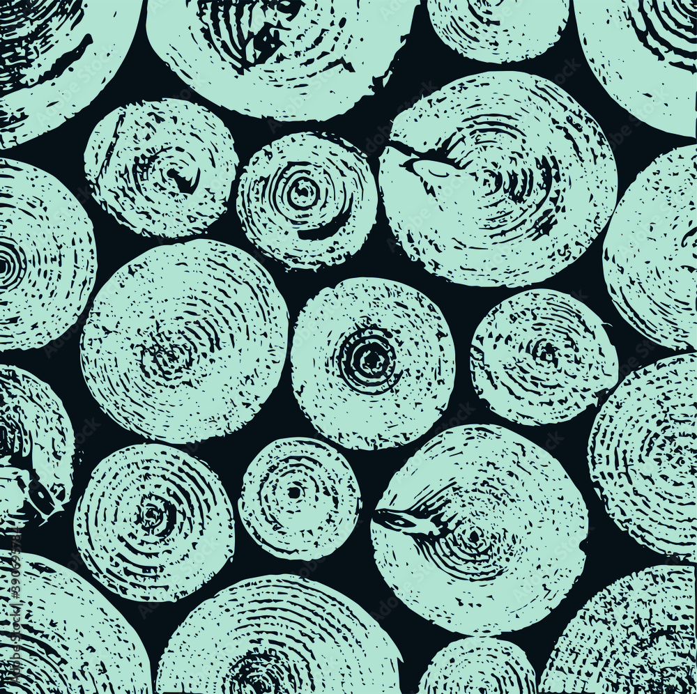 Monotone wood texture stamp. Detailed tree ring design. Rough organic ...