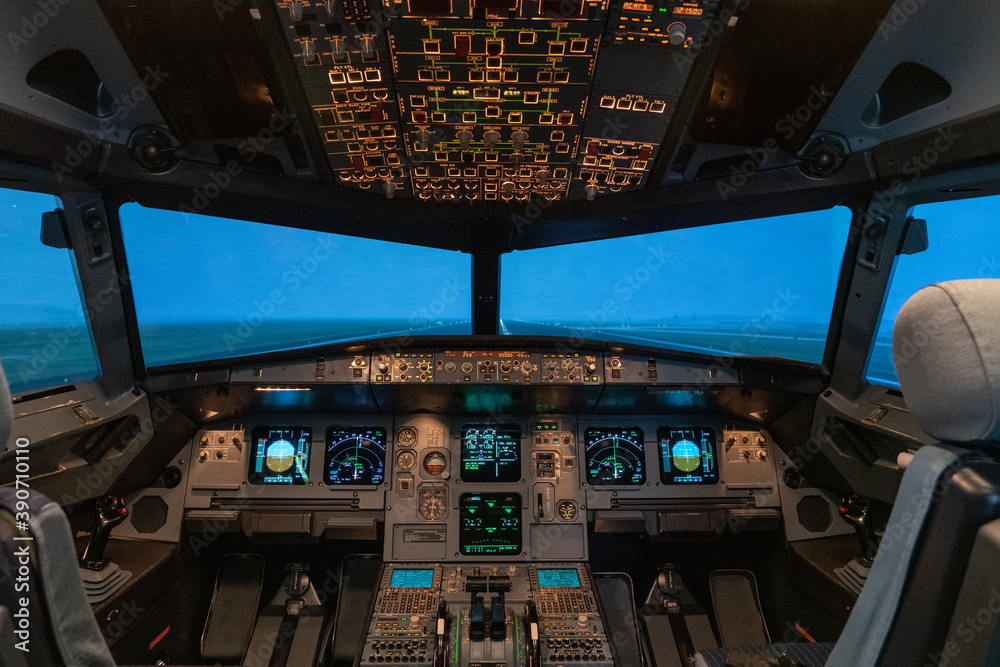 modern airplane cockpit in a full flight simulator - a state of the art ...