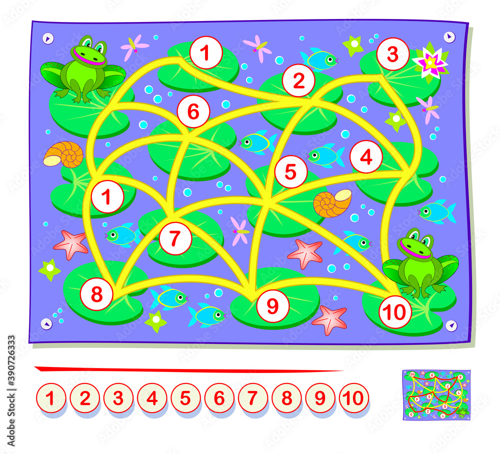 Learn count numbers. Math education for little children. Draw the line ...