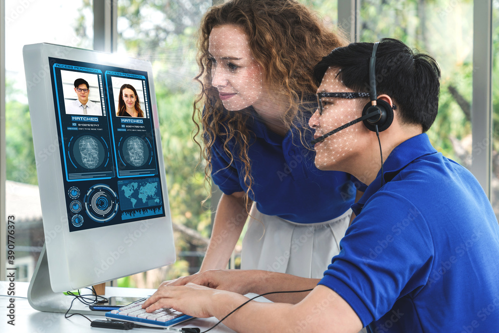 Foto de Stock Facial recognition technology scan and detect people face ...