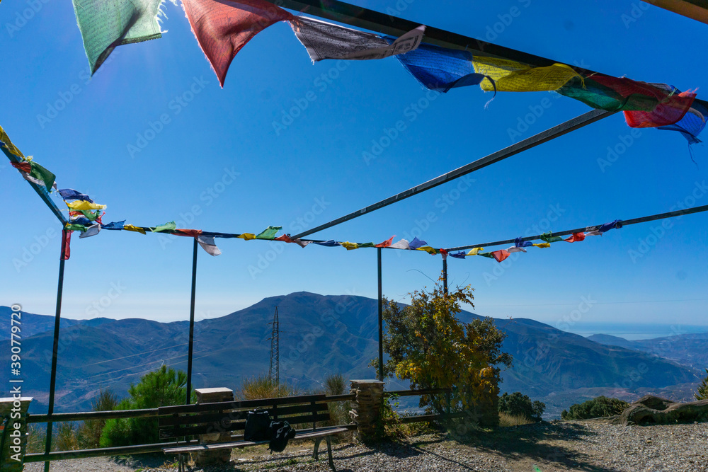 Buddhist flags decorating the temple Stock Photo | Adobe Stock