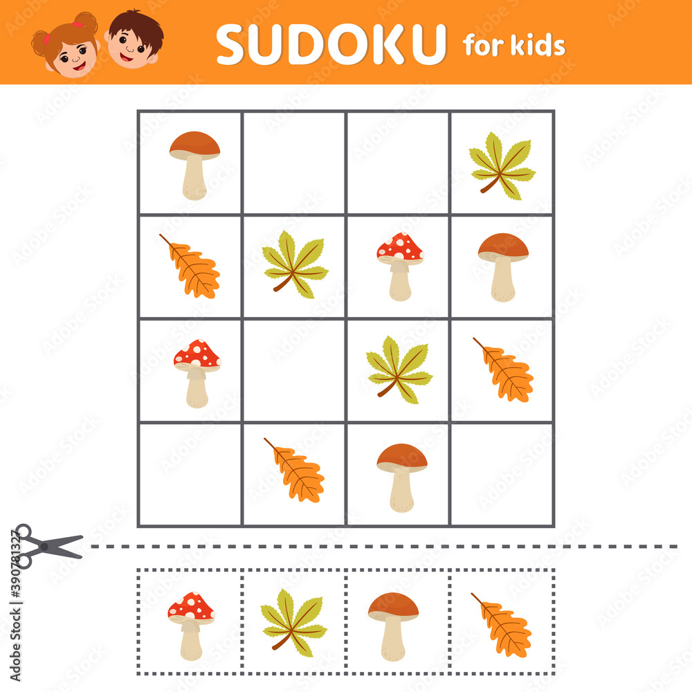 Education game for children. Sudoku with autumn leaves. Kids learning ...