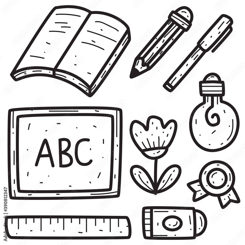 kawaii doodle back to school cartoon designs for coloring, backgrounds ...