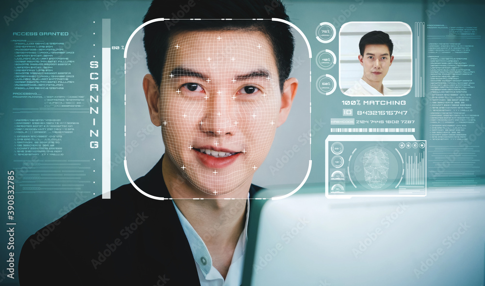 Facial recognition technology scan and detect people face for ...
