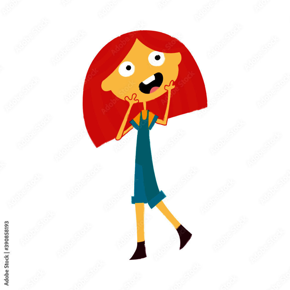 Confused girl vector drawing, Happy Kids Vector illustration. Stock ...