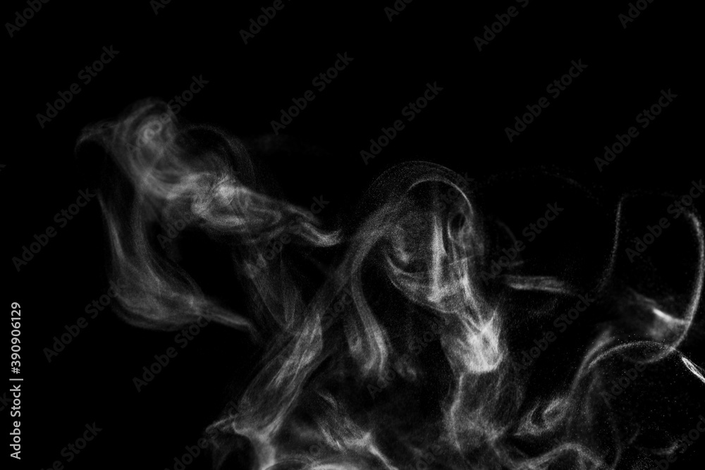 Foto de Stock White natural steam hot boil smoke effect on solid black ...
