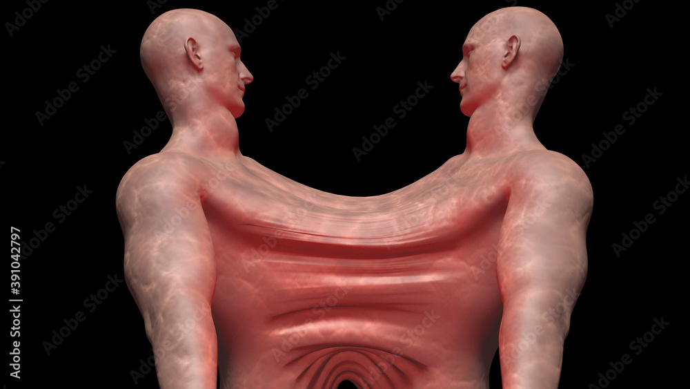 Dark CRISPR. Genetically engineered human clones dividing. Conjoined ...
