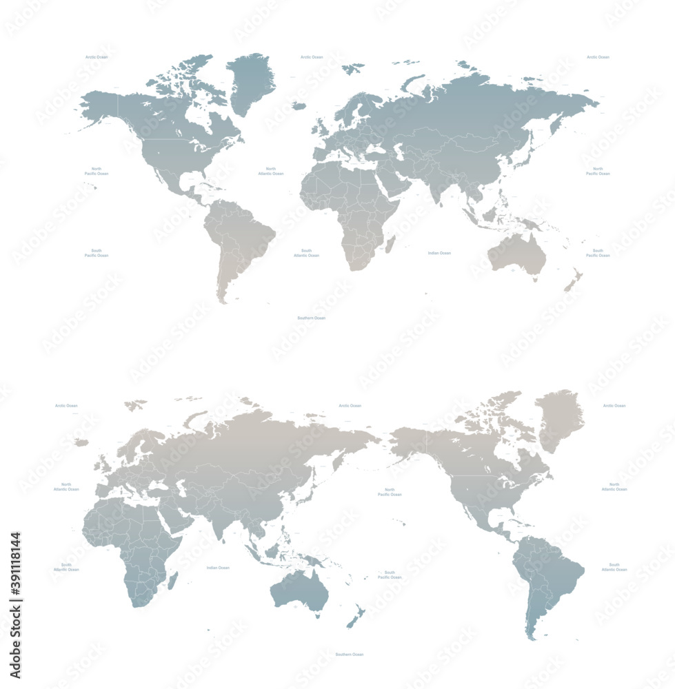 World map vector. a detailed world map of the Atlantic and Pacific ...