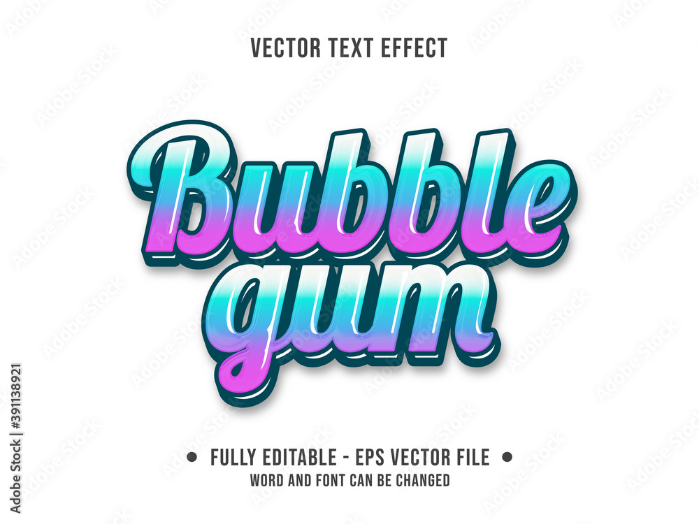 Editable text effect - Bubble gum pink and blue gradient color style ...