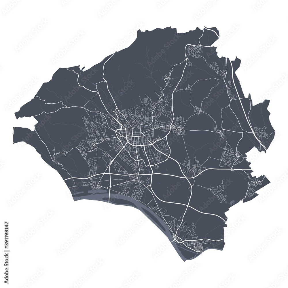 Wiesbaden map. Detailed map of Wiesbaden city poster with streets ...