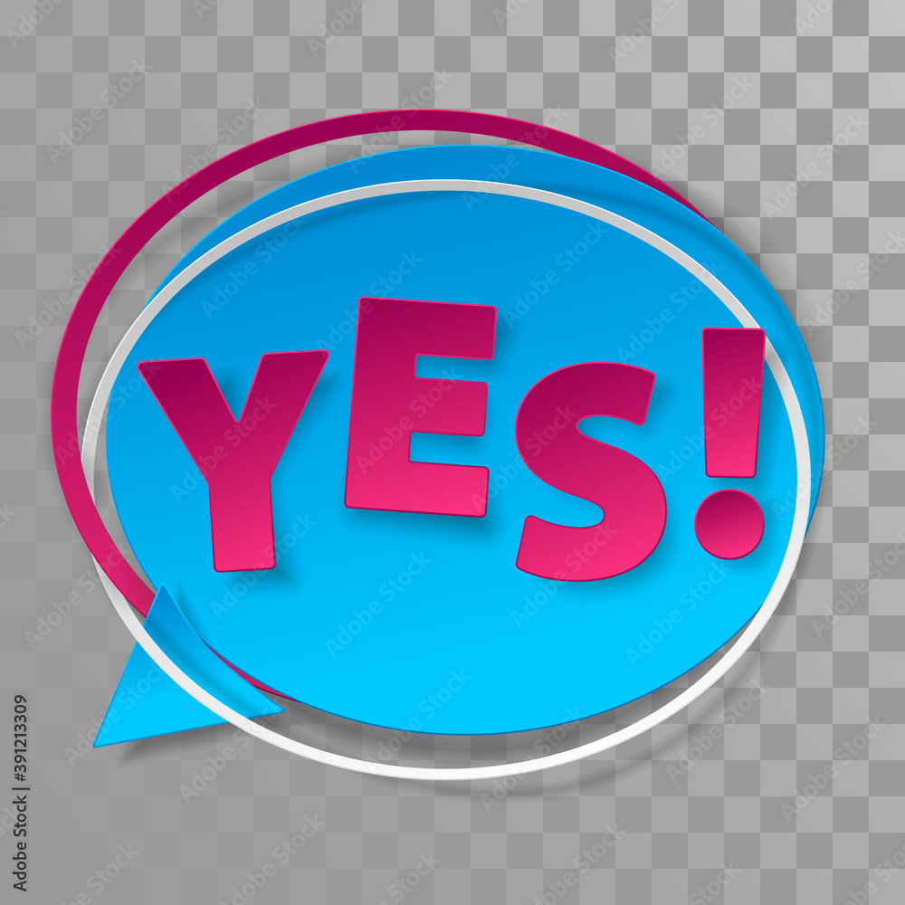 Blue paper sticker, label with frame and pink lettering YES! on ...
