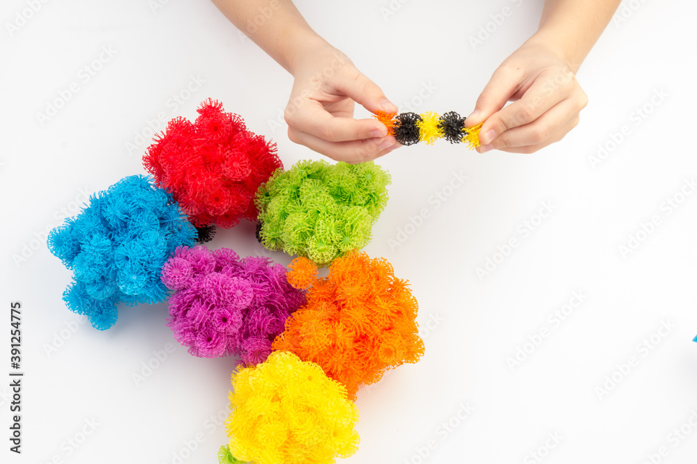 elements of children's designer of Velcro in kid hands,isolated on ...