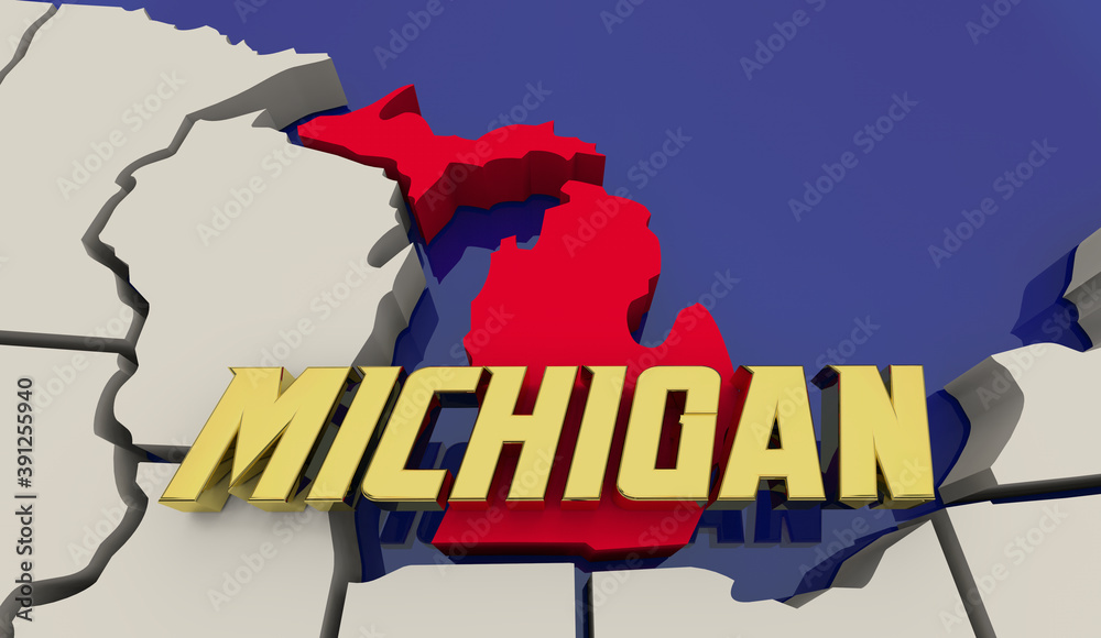 Michigan Map Red White Blue United States America USA Render 3d ...