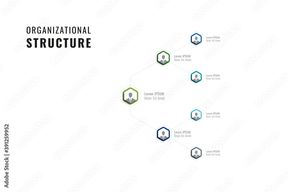 Horizontal organizational structure of the company template. Multicolor ...