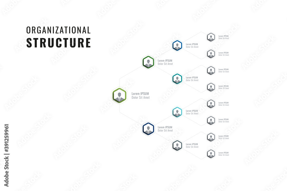 Horizontal organizational structure of the company template. Multicolor ...