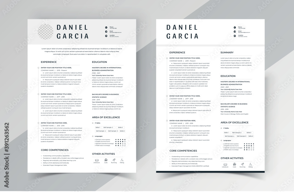 Professional Clean Resume Cv Template Design Stock Vector | Adobe Stock