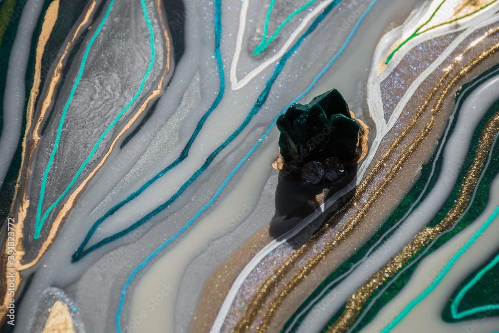 sapphire and emerald resin geode commissioned original art work Stock ...