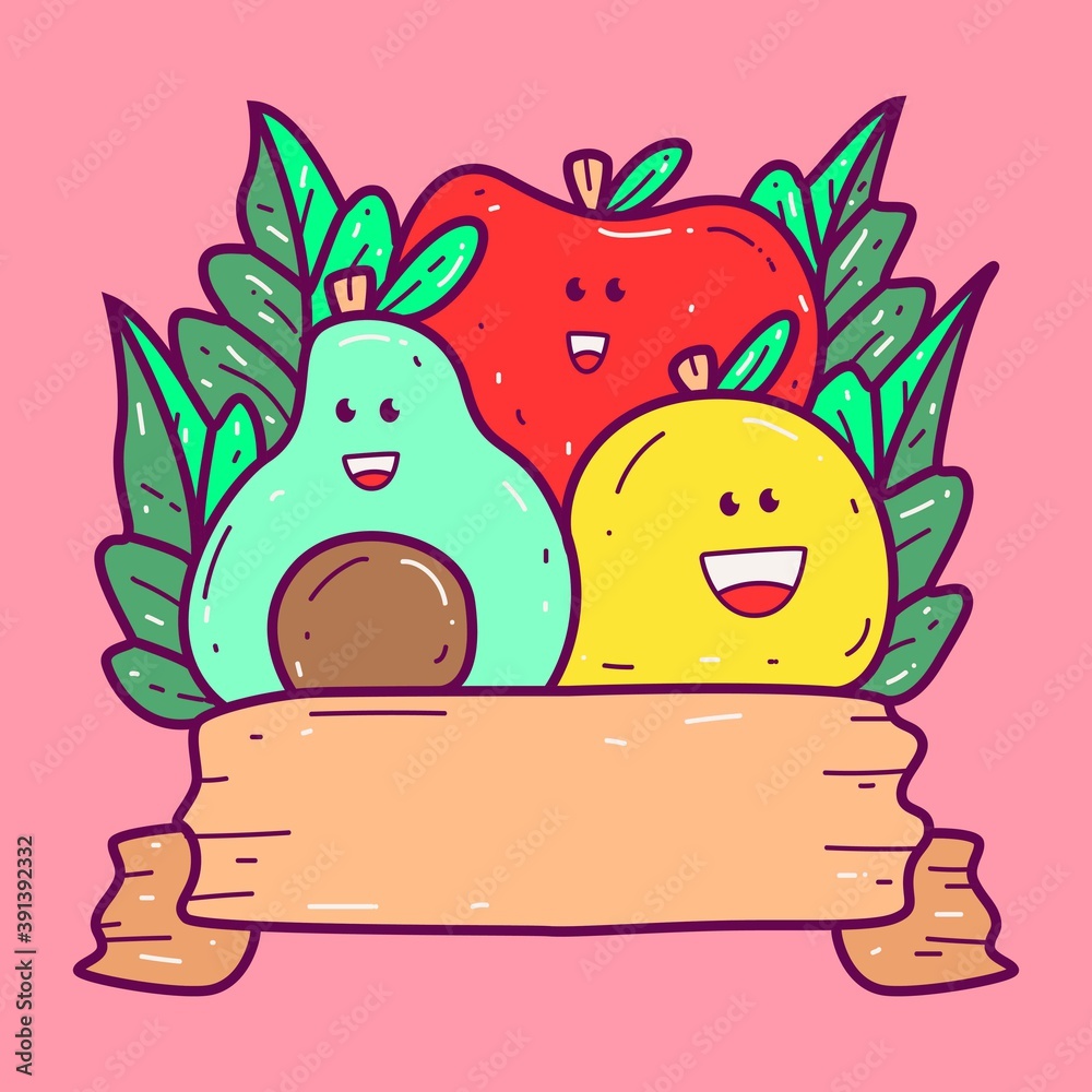 kawaii doodle fruit cartoon designs for coloring, backgrounds, stickers ...