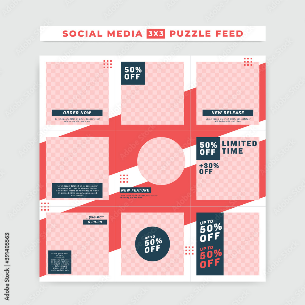 Social media instagram ig puzzle feed post square size vector template ...