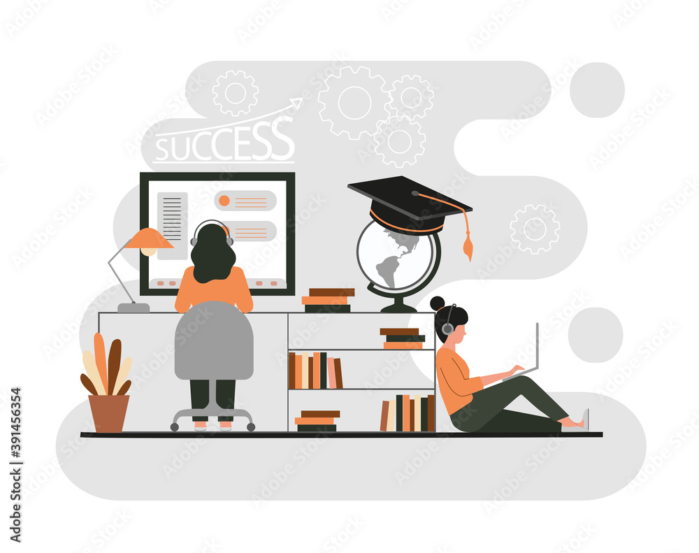 E-learning, online education at home concept. Distance education ...