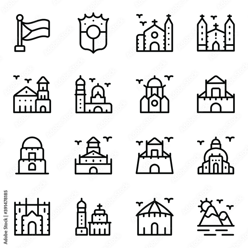 Philippine Landmarks Solid Icons Pack Stock Vector | Adobe Stock