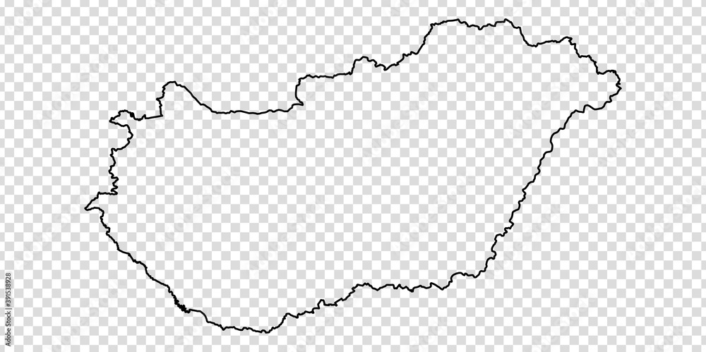 Blank Map of Hungary. Thin line Hungary map on a transparent background ...