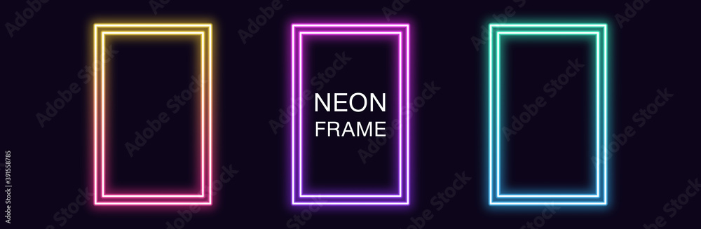 Gradient neon rectangle Frame. Vector set of rectangular neon Border ...