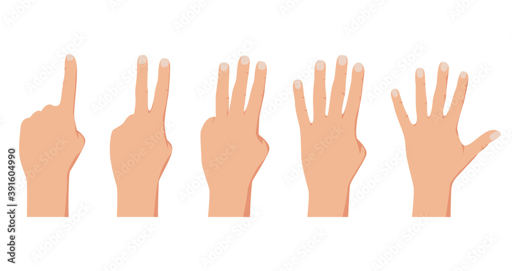 Counting from one to five. Realistic people hands gestures. Cector illustration isolated on ...