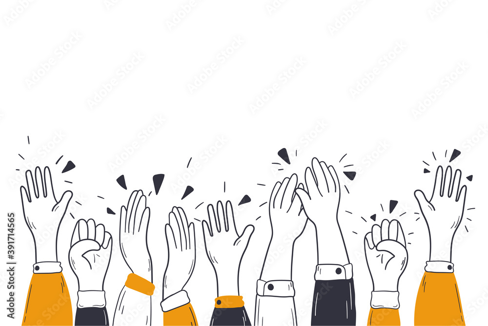 Applause, congratulation, support concept. Arms of diverse people characters applauding ...
