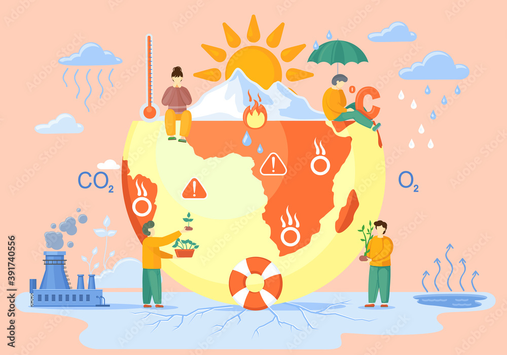 Earth polluted by human activity and factories. High temperature of the ...