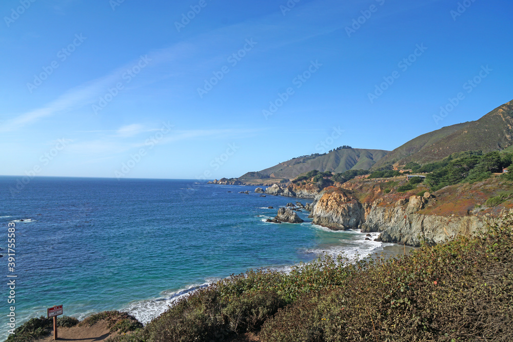 Nature Landscape of Blue West Coast of pacific ocean at Bixby Greek ...