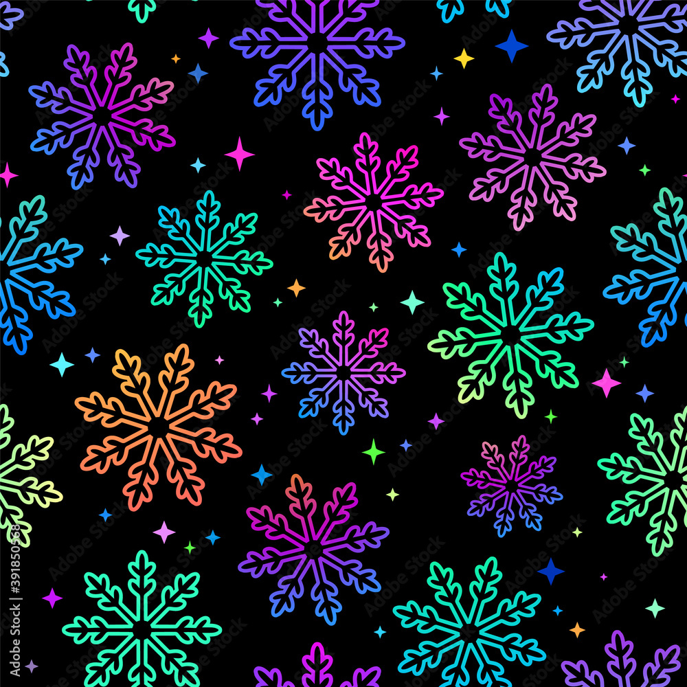 winter pattern of multicolored bright snowflakes Stock Vector | Adobe Stock
